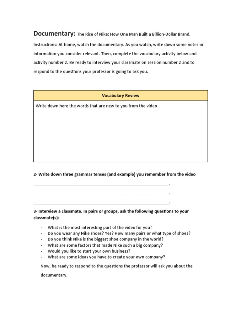 Asynchronous - Worksheet Documentary Rise of Nike | PDF