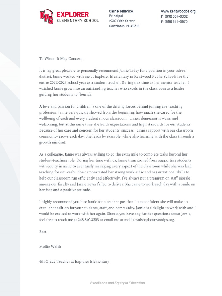 M Walsh - Letter of Rec | PDF