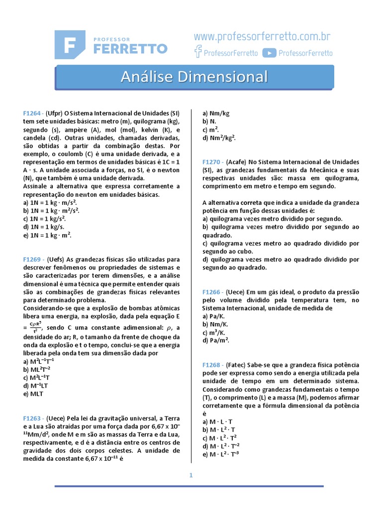 Análise Dimensional no Sistema Internacional | PDF | Sistema ...