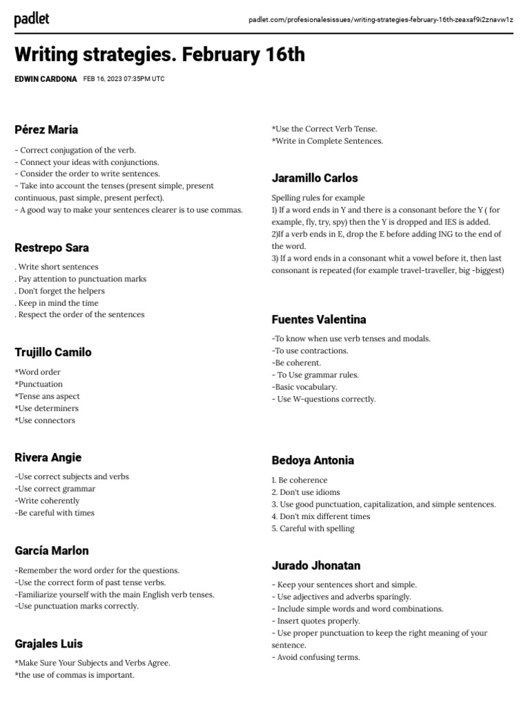 Writing strategies for February 16th | PDF