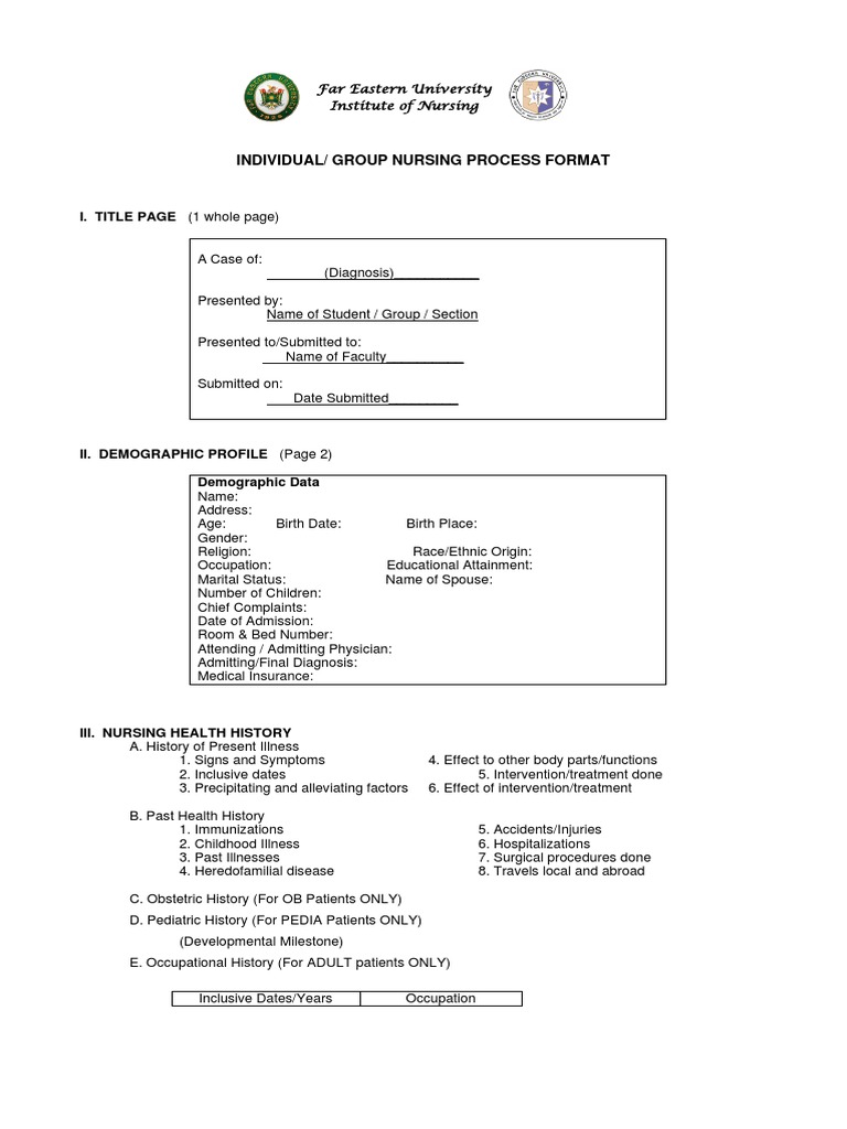 Comprehensive Nursing Process Format Science PDF | PDF | Perception ...