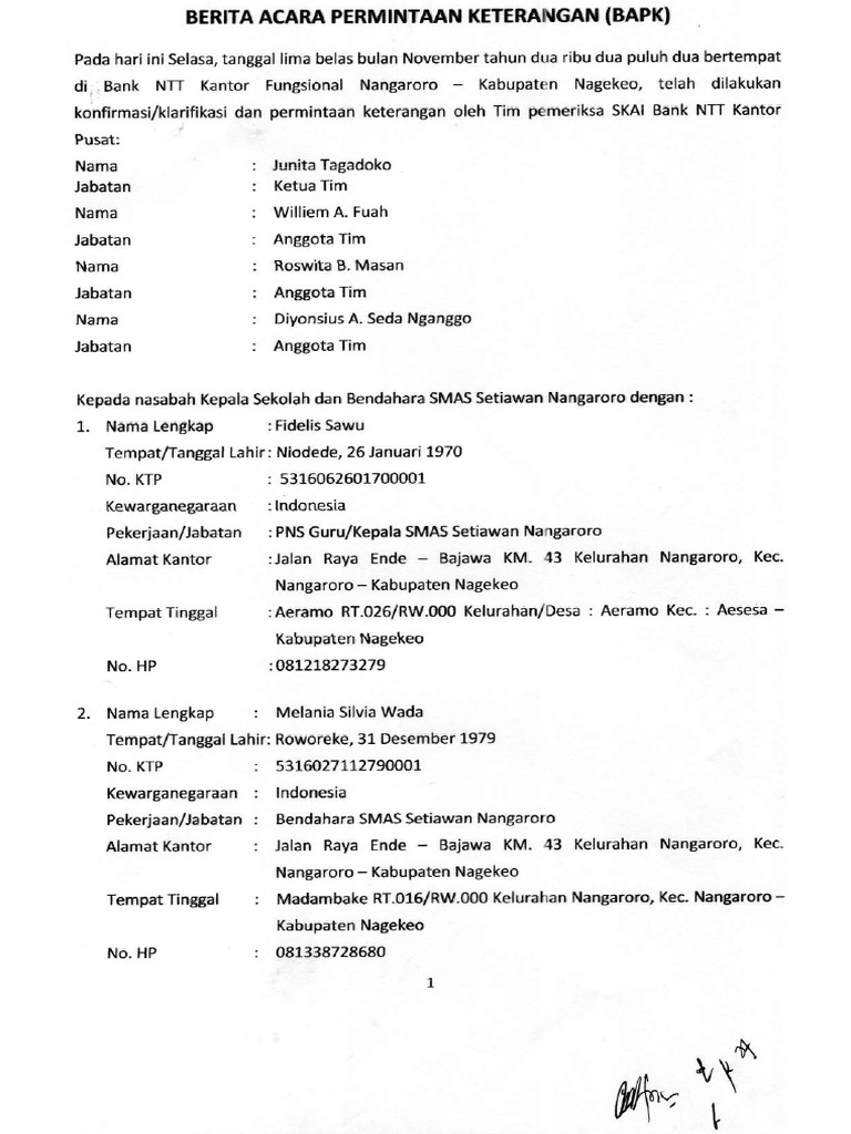 Berita Acara Permintaan Keterangan (Bapk) PDF | PDF