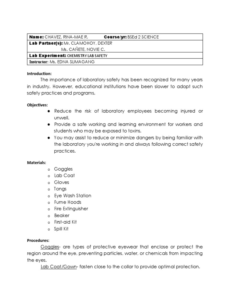 Lab Report - Chemistry Lab Safety | PDF | Laboratories | Safety