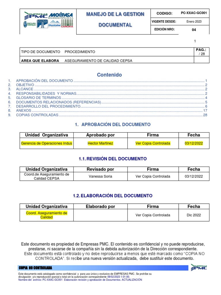 PC-XXAC-GC001 Elaboración Revisión y Aprobación de Documentos. Draft Final PDF | PDF | Gestión ...