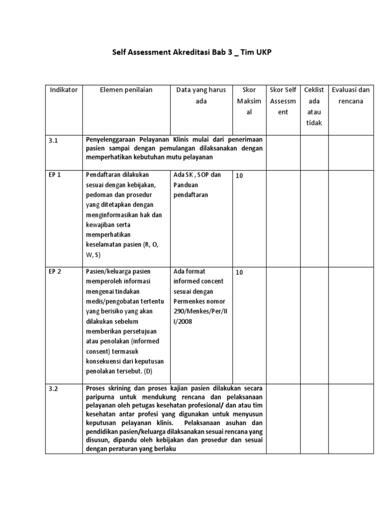 Self Assessment Akreditasi Bab 3-UKP PDF | PDF