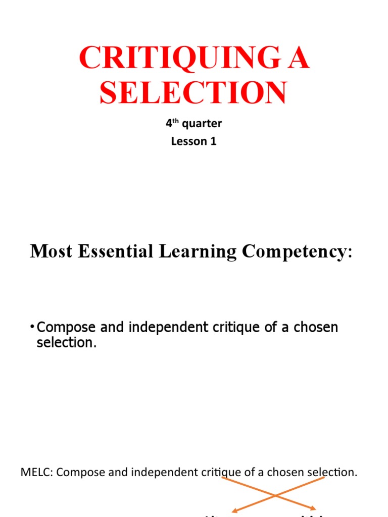 Lesson 1 Critiquing A Selection | PDF