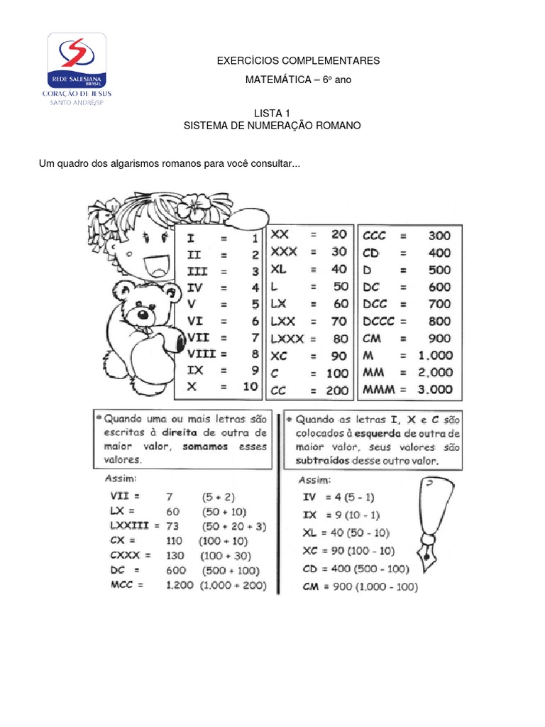 RI6A - Lista 1 - O Sistema de Numeração Romano | PDF