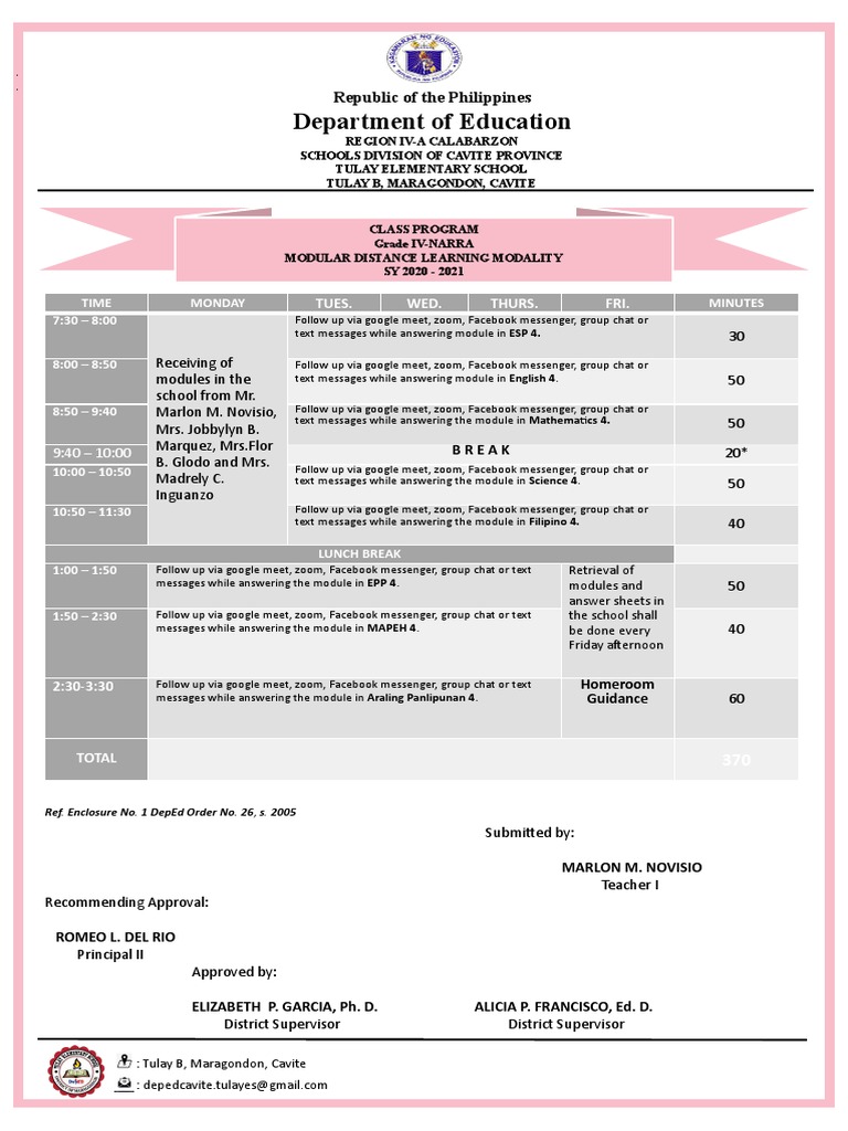 Grade 4 Modular Learning Schedule | PDF