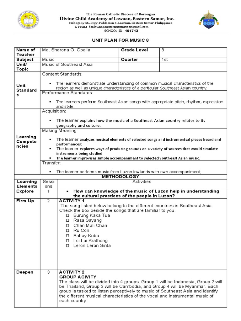 Music 8 Unit Plan | PDF | Learning | Musical Instruments