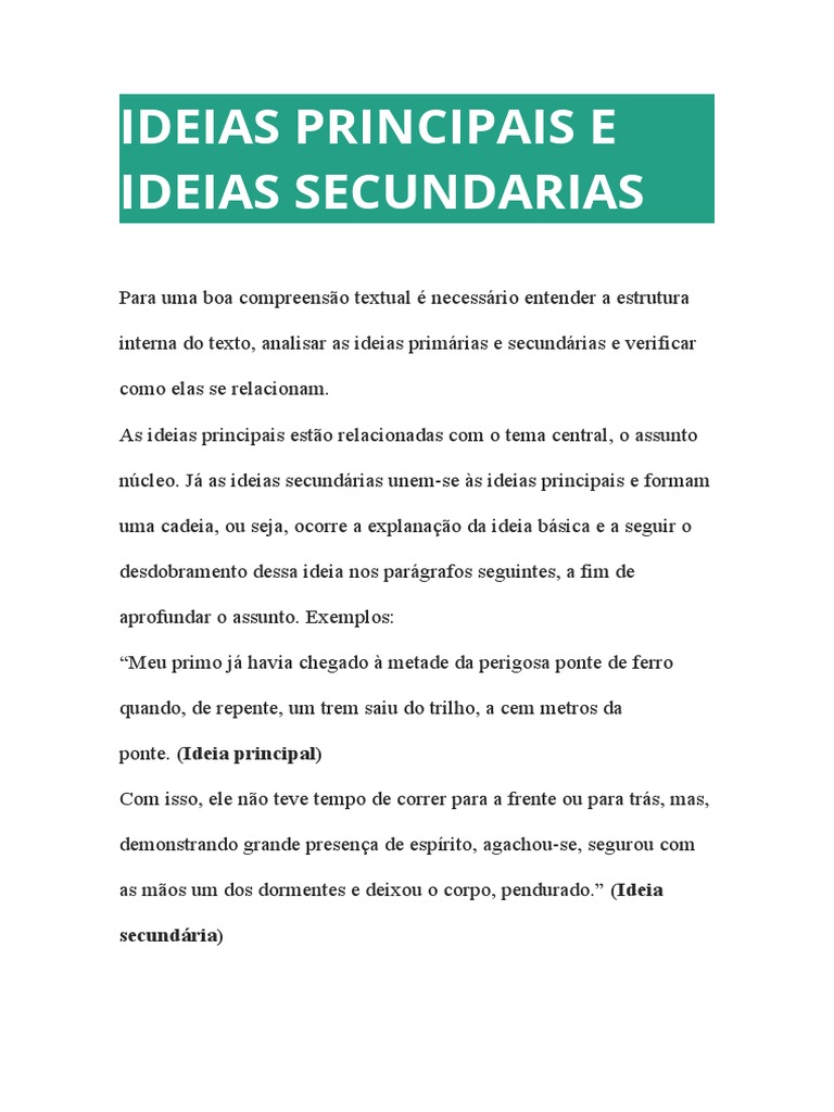 Ideias Principais e Ideias Secundarias | PDF | Tempo