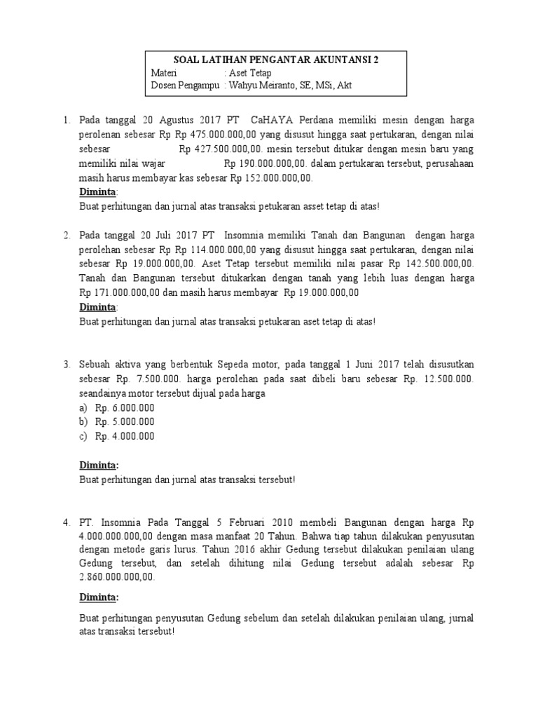 PA2-5 Latihan Aset Tetap.docx | PDF