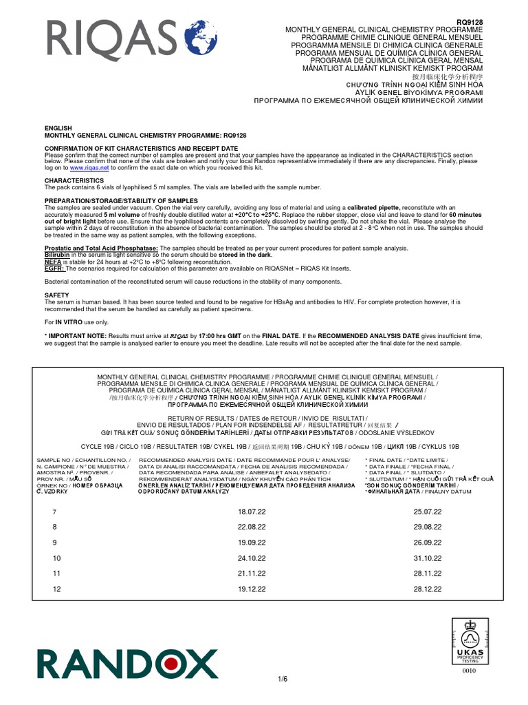 Riqas MC RQ9128 19B | PDF | Chemistry