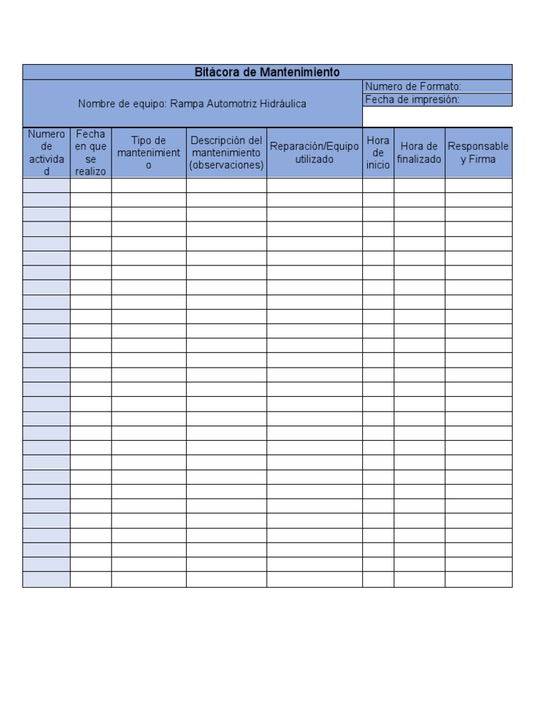 Bitácora de Mantenimiento | PDF