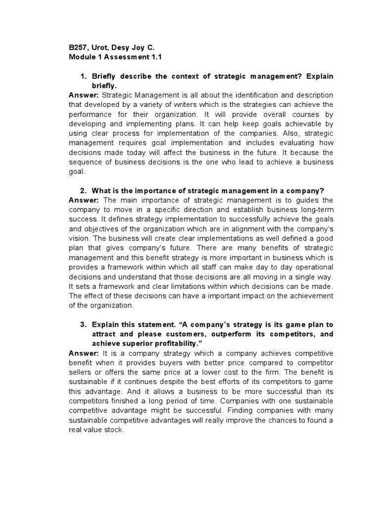 Strategic Management Module 1 Assessment | PDF | Strategic Management ...