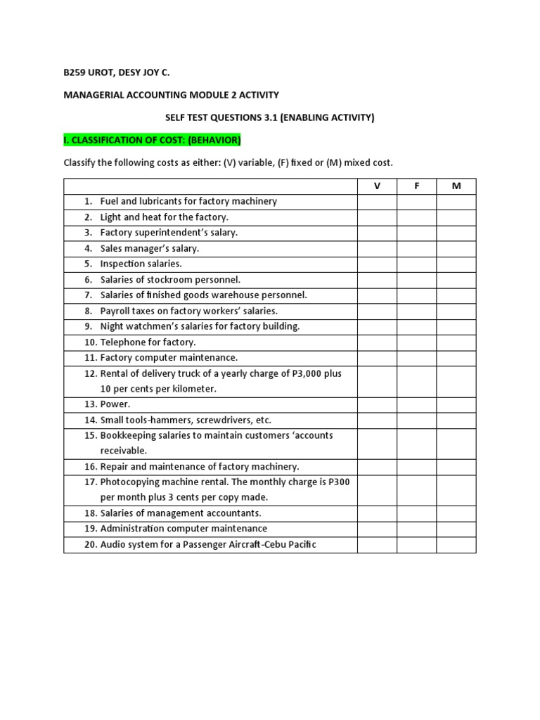 Managerial Accounting Module 2 Activity Pdf Business Finance