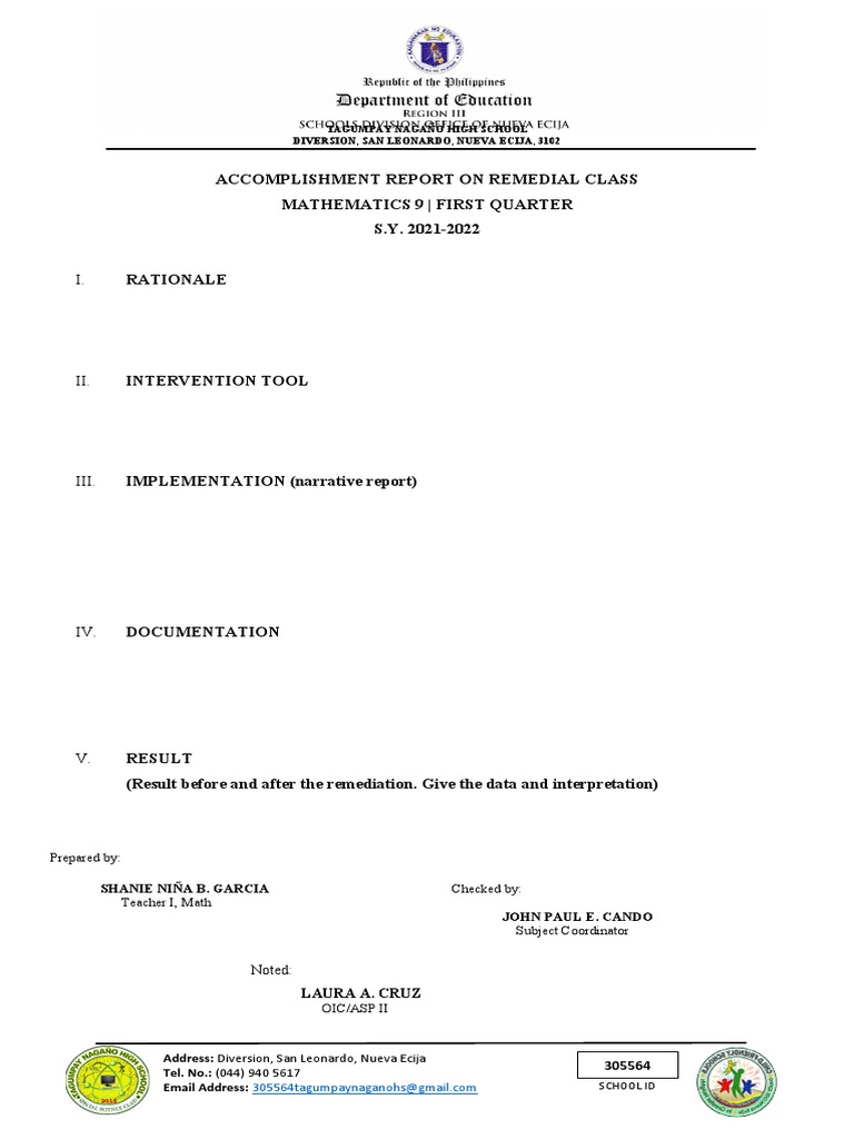 Accomplishment Report On Remedial Class | PDF