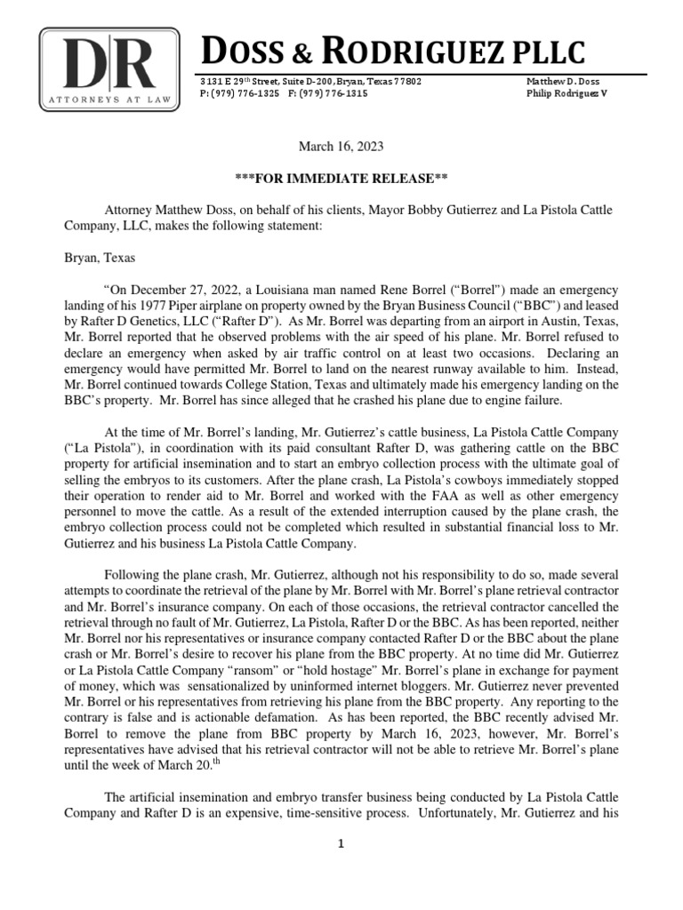 Bobby Gutierrez-La Pistola Statement To Media | PDF