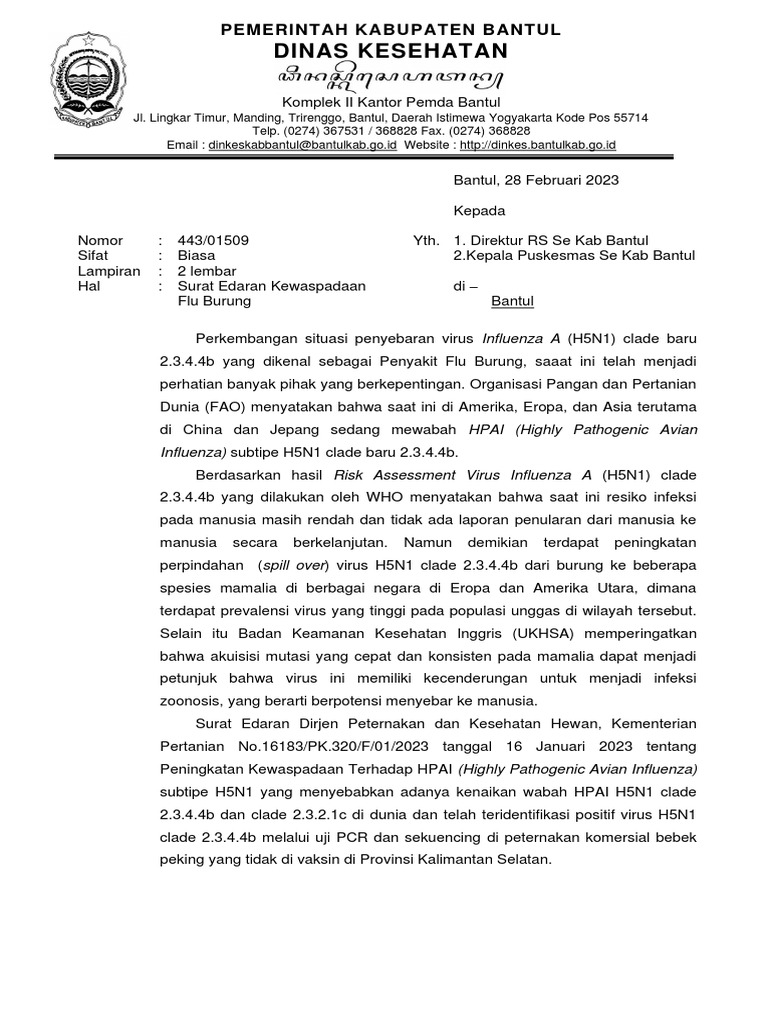 Surat Kewaspadaan Flu Burung 2023 PDF | PDF