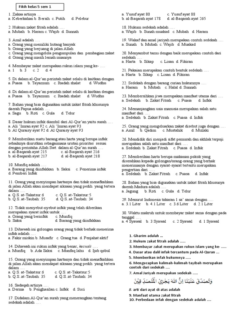 Soal Uas Fiqih Kelas 5 Sem 1 | PDF