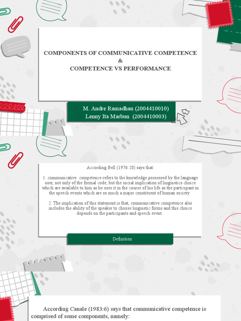 Components of Communicative Competence &competence VS Performance | PDF ...