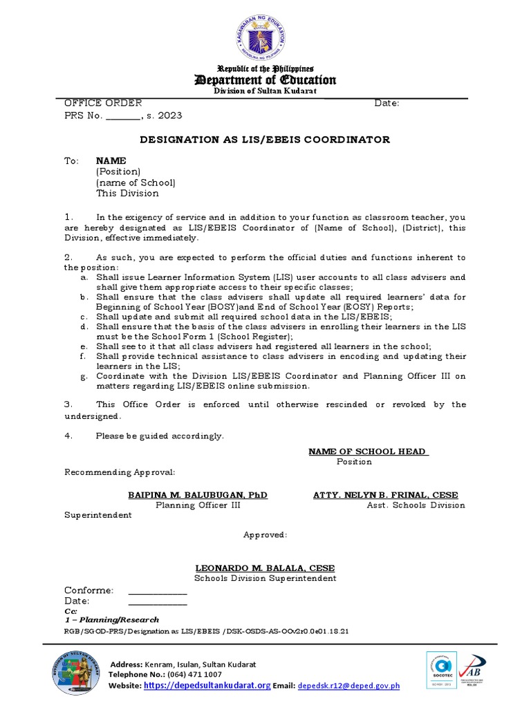 Lis Coordinator Designation | Download Free PDF | Computing