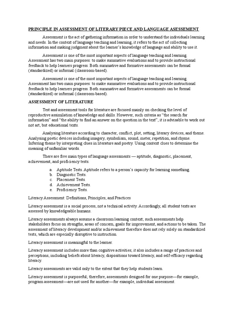 Principle in Assessment of Literary Piece and Language Asessement | PDF ...