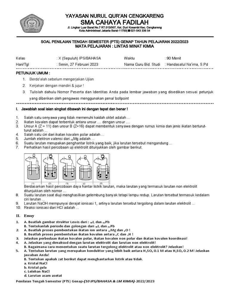 Soal PTS Genap Lintas Minat Kimia Kelas X Ips 5 | PDF