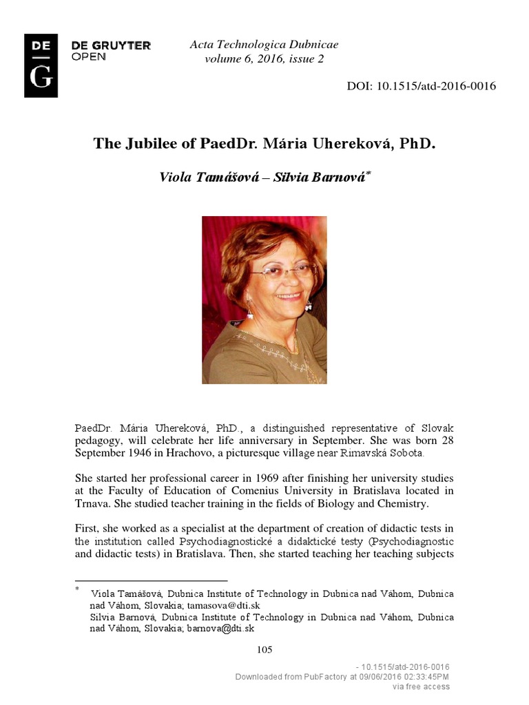 The Jubilee of PaedDr Maria Uherekova PHD | PDF | Pedagogy | Teachers