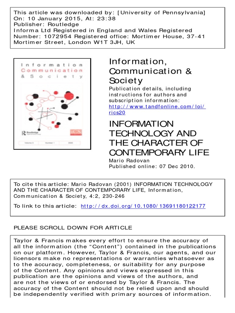 Information Technology and The Character of Contemporary Life | PDF ...