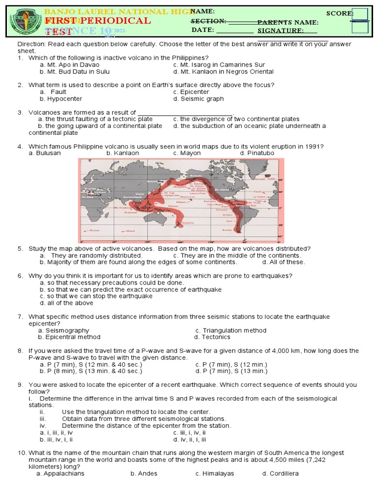 Banjo Laurel National High School Science Test | PDF | Plate Tectonics ...