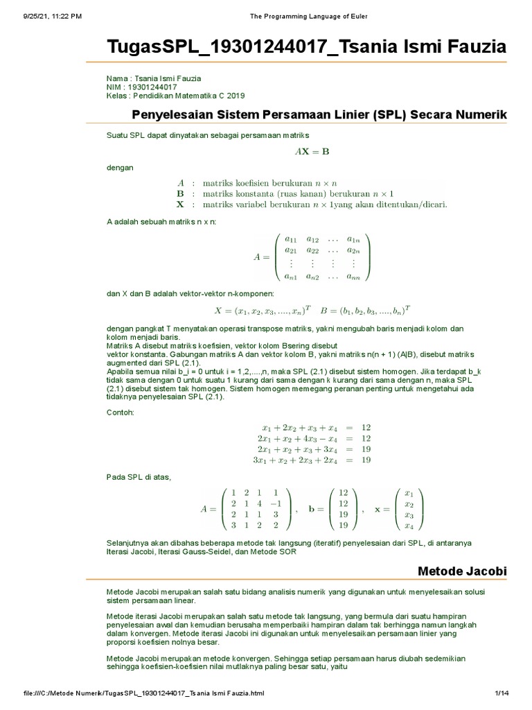 Metode Jacobi untuk SPL | PDF | Metode & Bahan Ajar