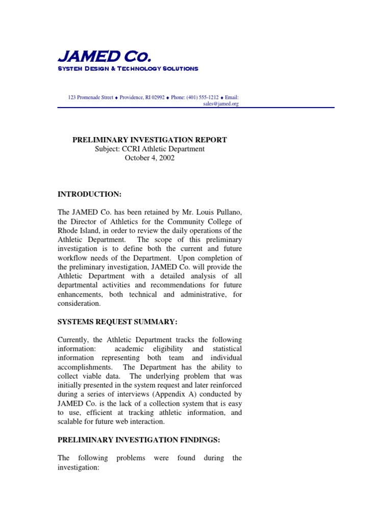 Preliminary Investigation Sample | PDF | Data | Information