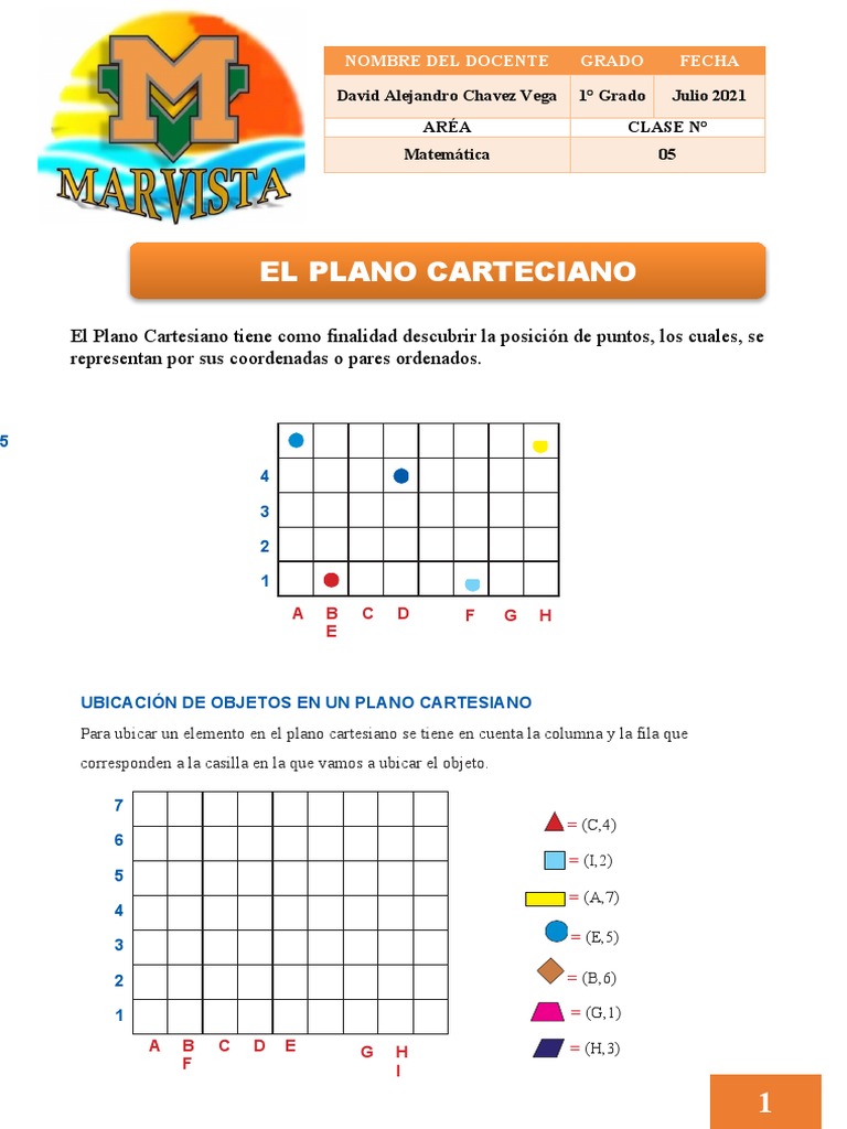 Hoja De Trabajo Del Plano De Coordenadas, Quinto Grado Coordenadas