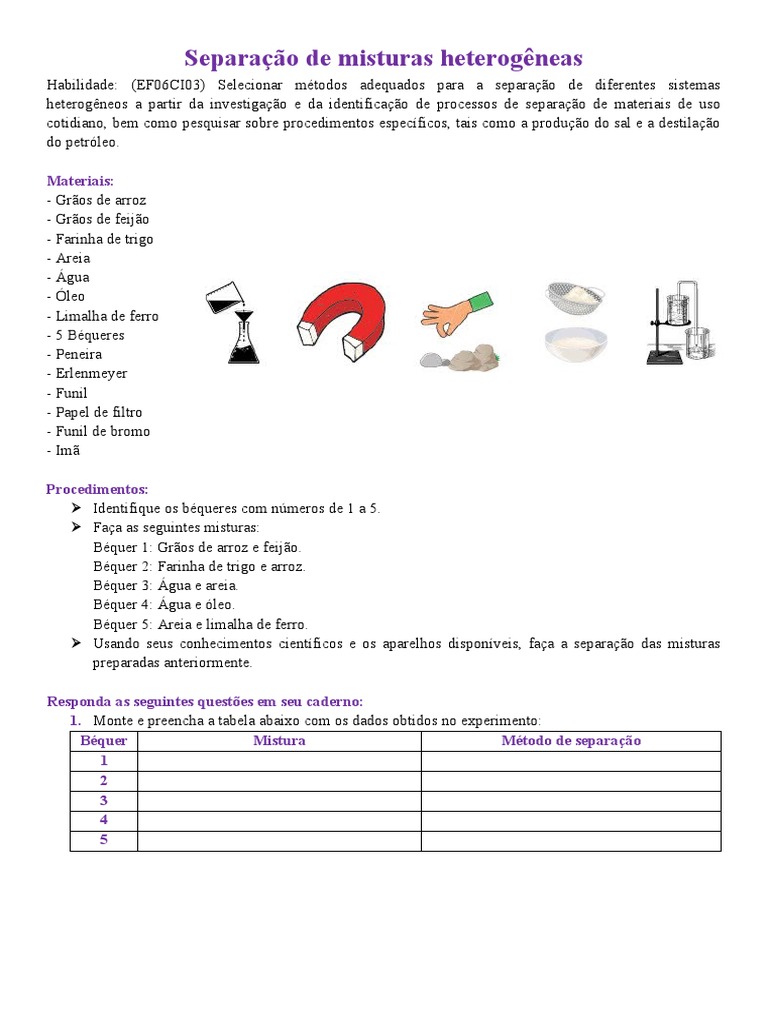 Métodos de Separação de Misturas Heterogêneas | PDF