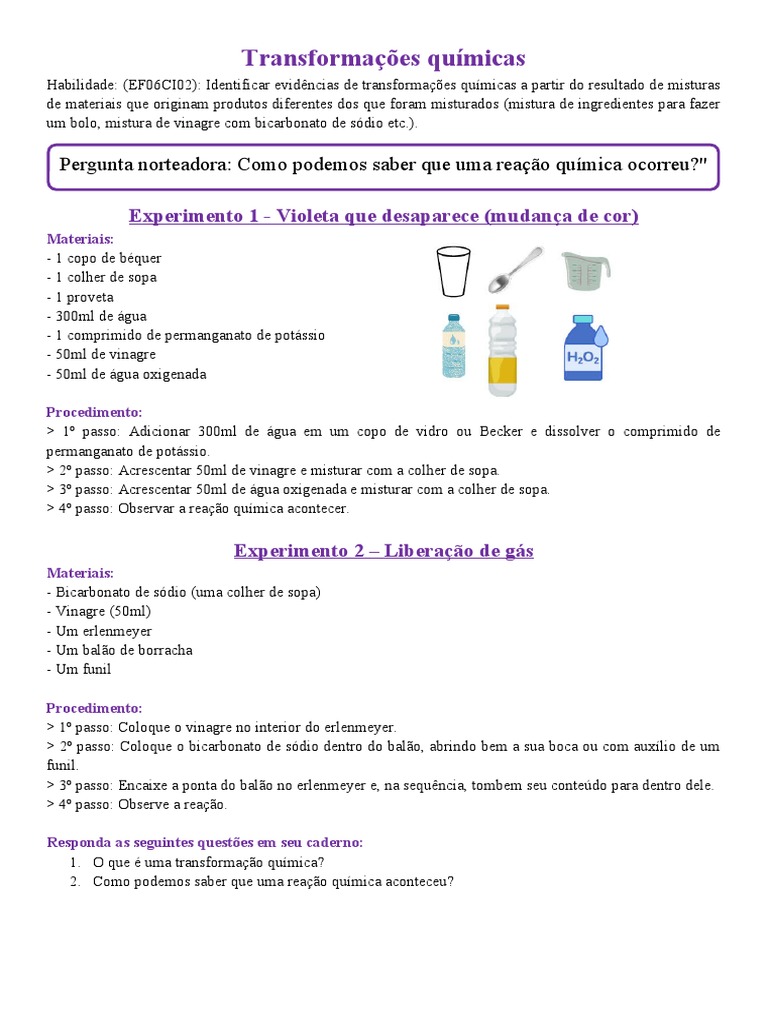 Transformações Químicas - Sexto Ano | PDF