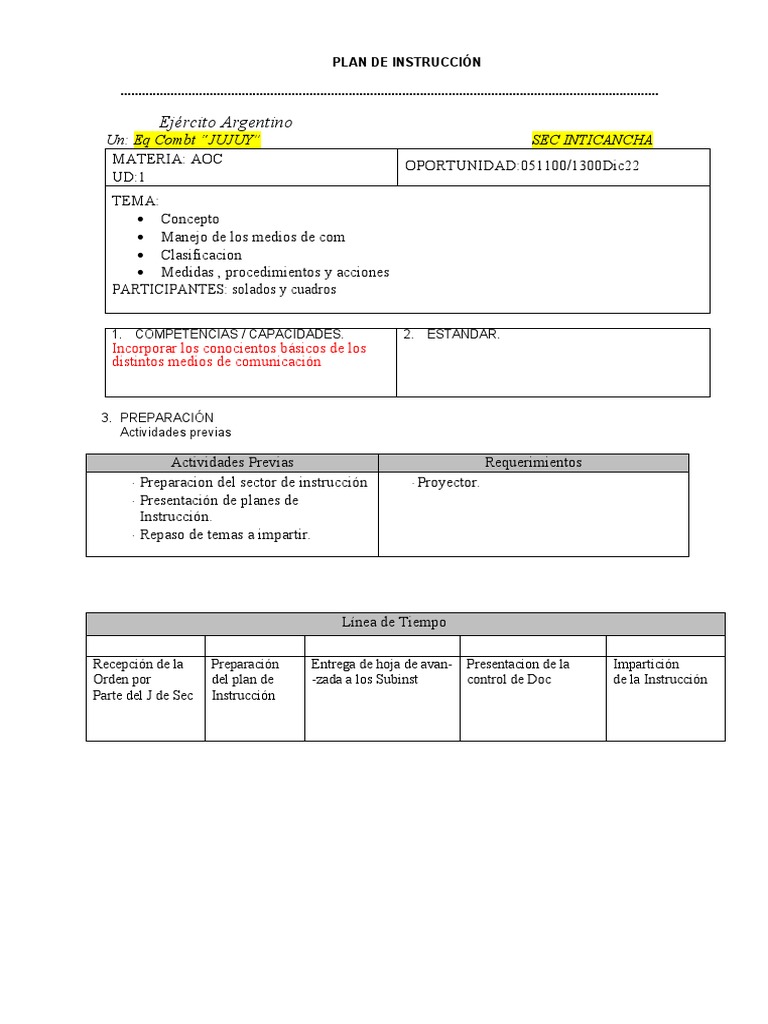 Plan de Instruccion | PDF