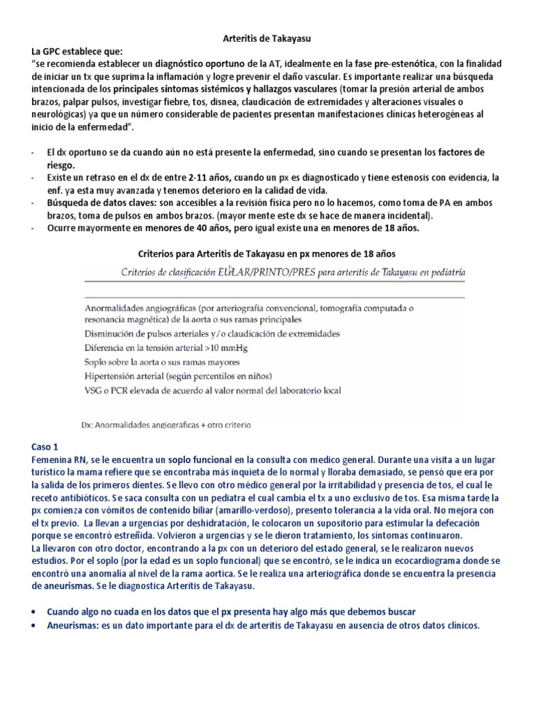 Diagnóstico y Tratamiento de Arteritis de Takayasu | PDF | Síntoma ...