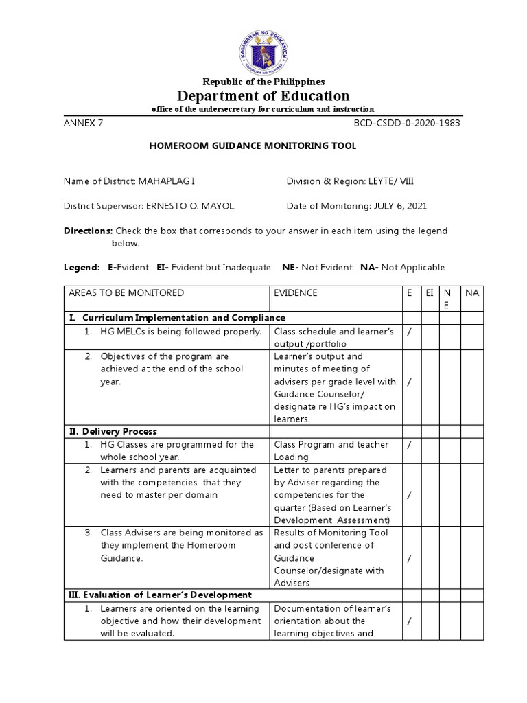 HG-annex-7.MAHAPLAG I-DISTRICT | PDF | Learning | School Counselor