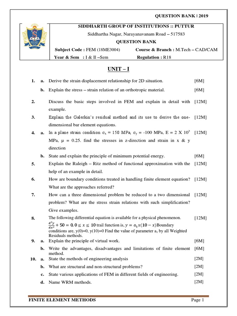Fem-18me3004 Cad&m | PDF | Finite Element Method | Matrix (Mathematics)