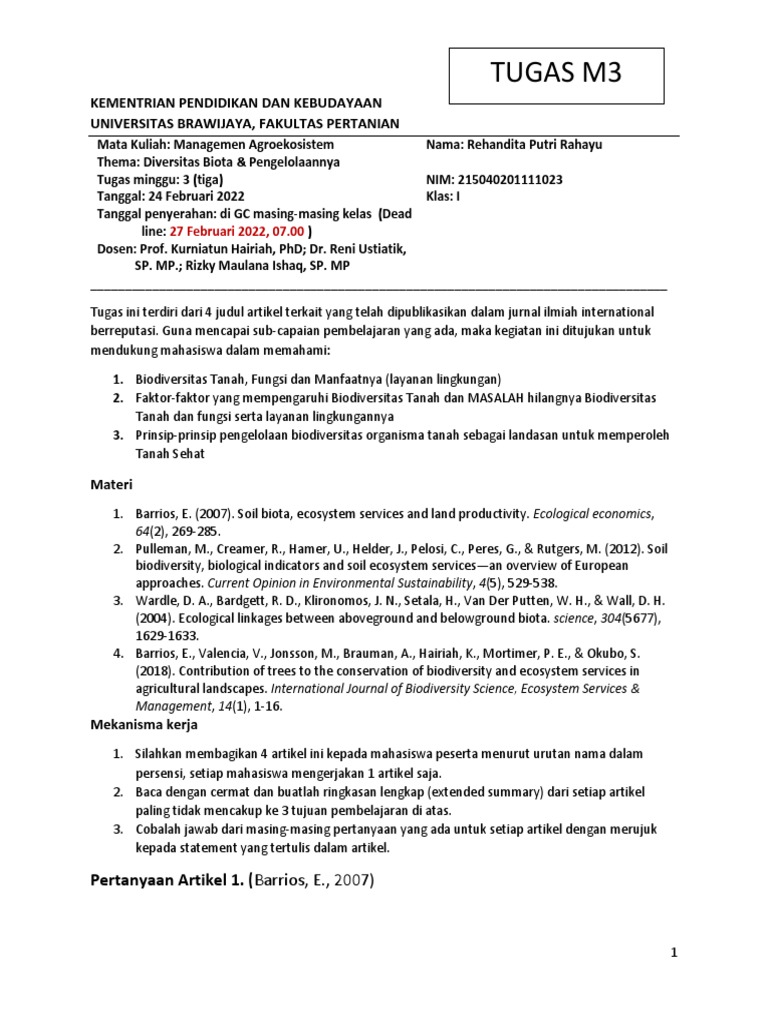 M3 - Tugas 3. Biodiversitas Tanah - 2023 | PDF