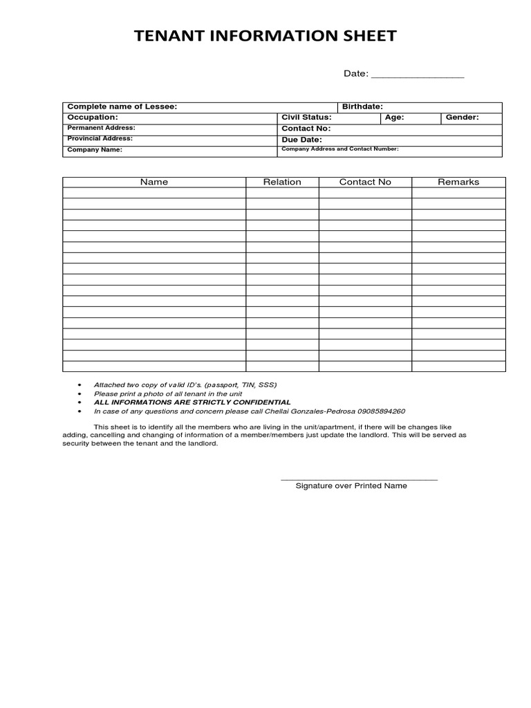 Tenant Information Sheet | PDF