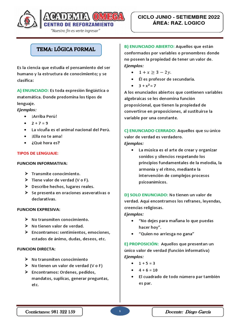 1) Teoría - Logica Formal PDF | PDF | Proposición | Lógica