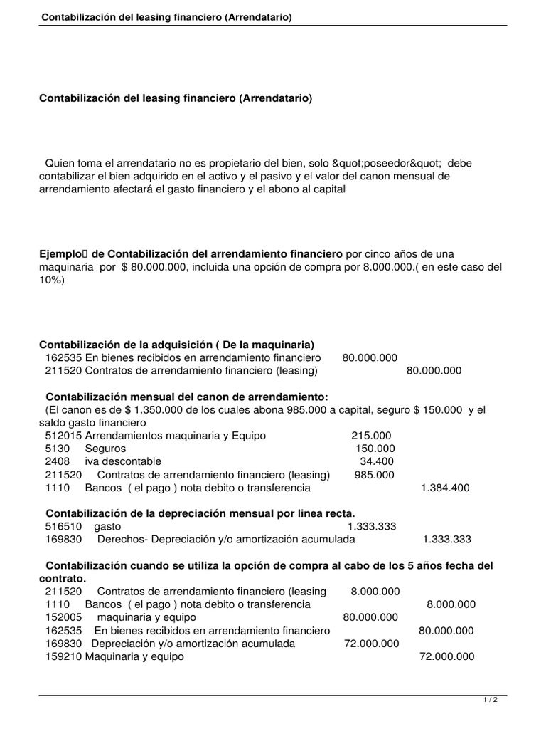 Contabilizacion Leasing | PDF | Servicios financieros | Business