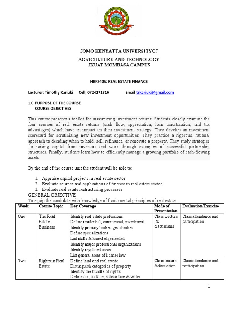 Real Estate Finance Course Syllabus | PDF | Leasehold Estate | Lease