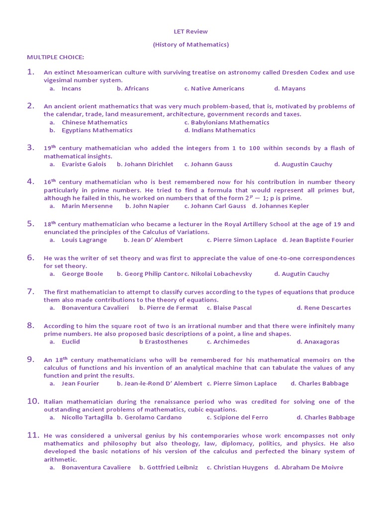 History of Mathematics Quiz Review | PDF | Mathematics | Science