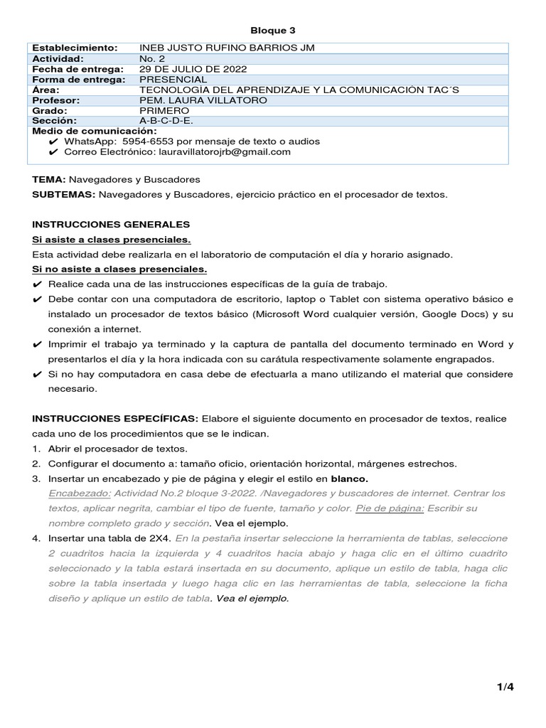 Laura v. - Guia 2 BLQ 3 Tecnologia Primero | PDF | Procesador de textos | Internet