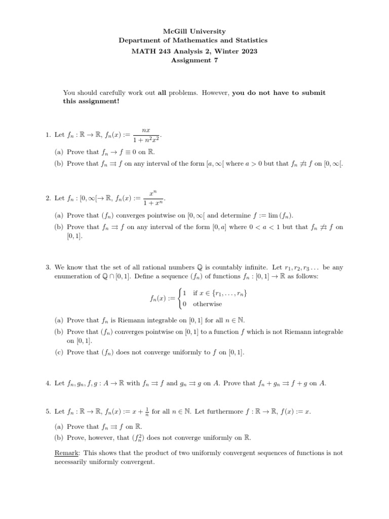 MATH 243 Assignment 7 Overview | PDF