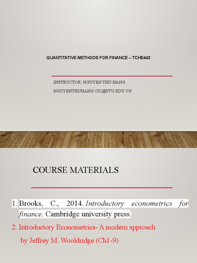 Quantitative Methods for Finance (TCHE442): A Guide to Learning ...