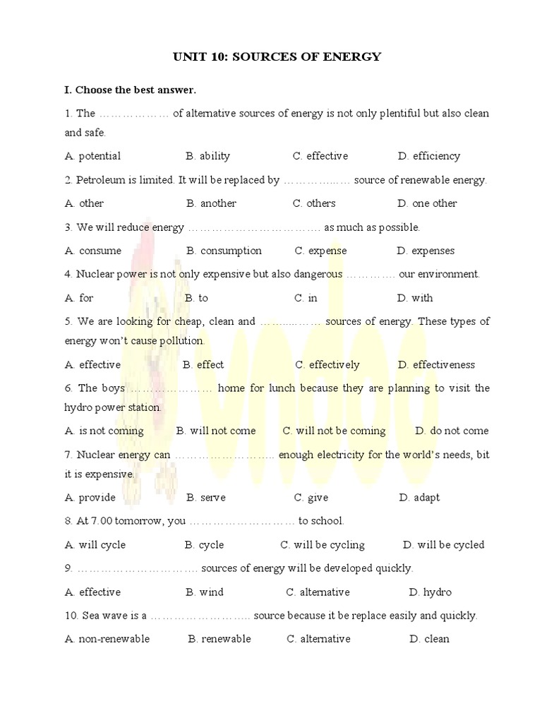 Bai Tap Tieng Anh Lop 7 Thi Diem Unit 10 Sources of Energy | PDF | Energy Development | Nuclear ...