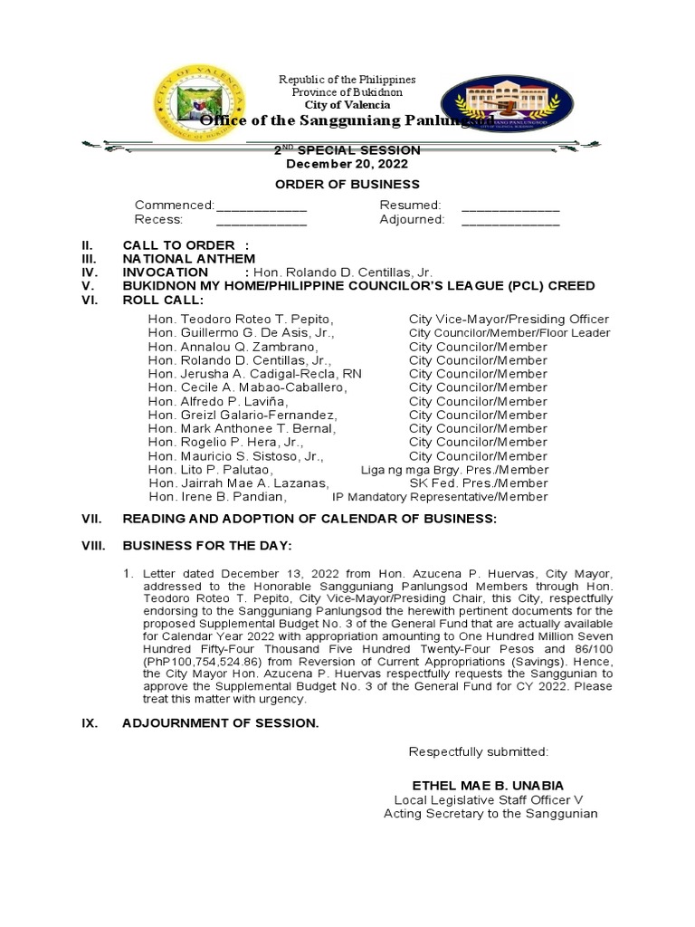 2nd Special Session - December 20, 2022 Final | PDF | Philippines ...